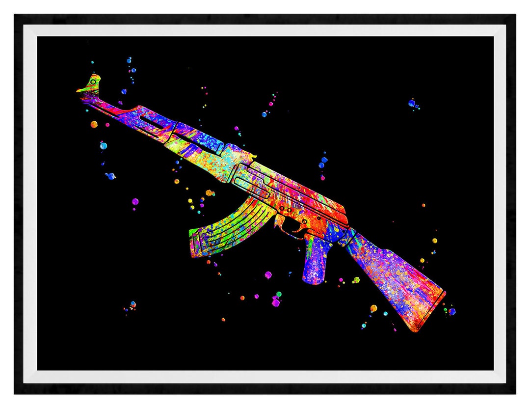 Ak47 Vibrant Watercolor Stencil Painting Modern Art Print #3 - Etsy