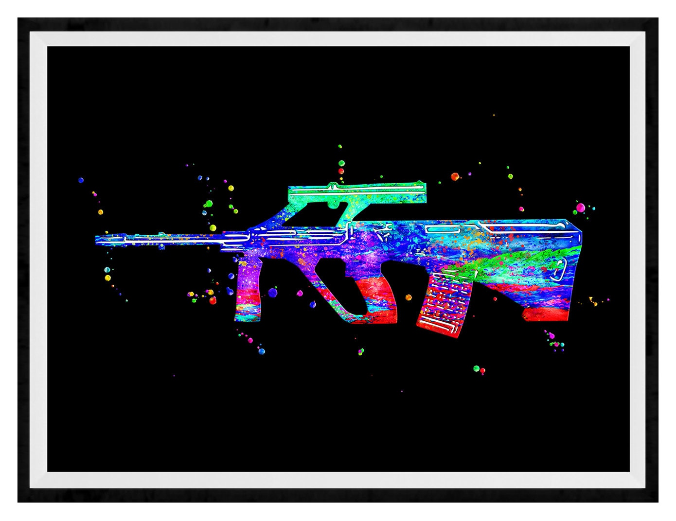 Steyr Aug Rifle Vibrant Watercolor Stencil Painting Modern Art Print 2 ...