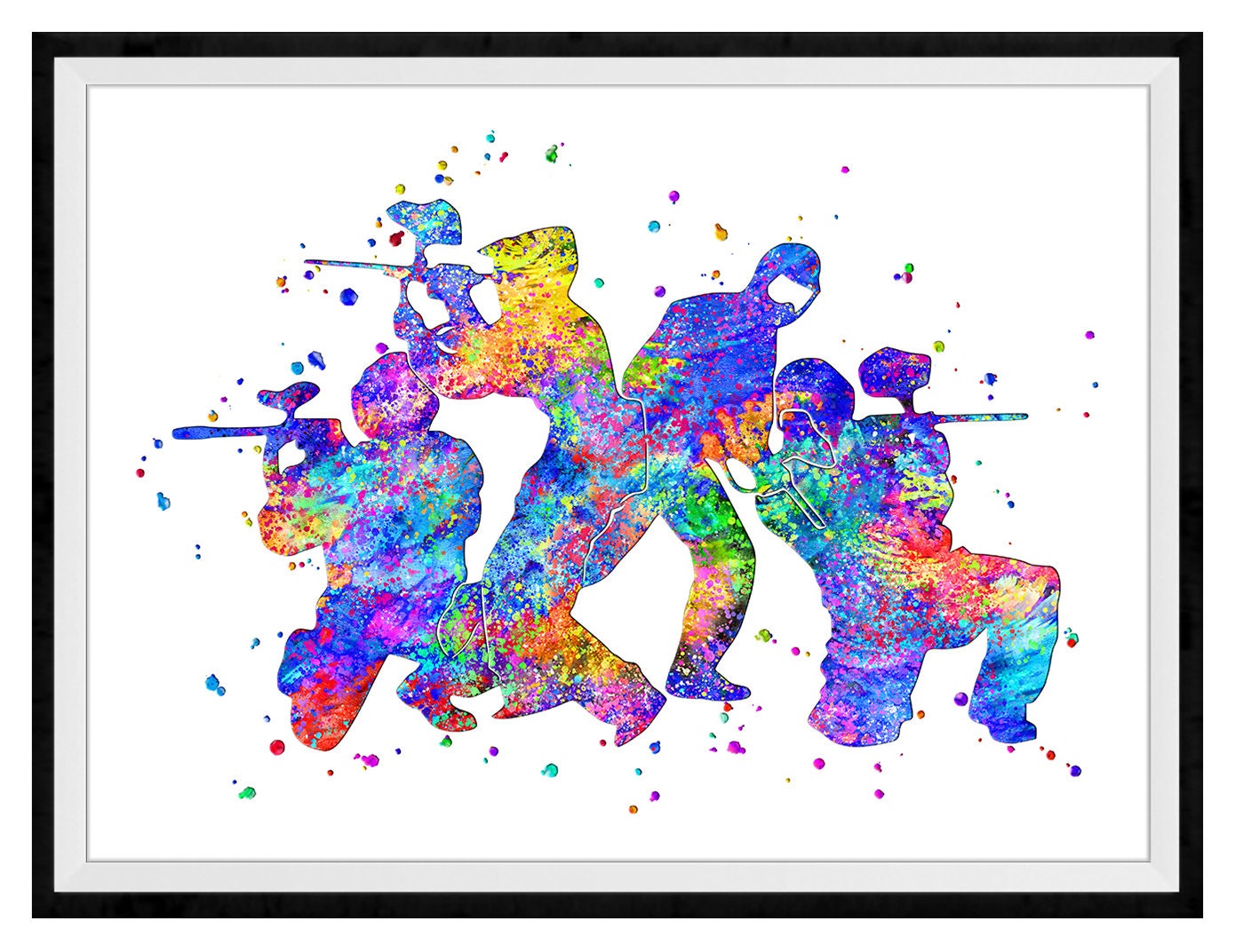 Paintball Team Vibrant Watercolor Stencil Painting Modern Art - Etsy