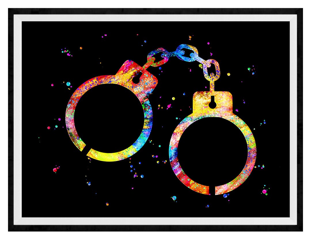 Handcuffs Vibrant Watercolor Stencil Painting Modern Art Print - Etsy