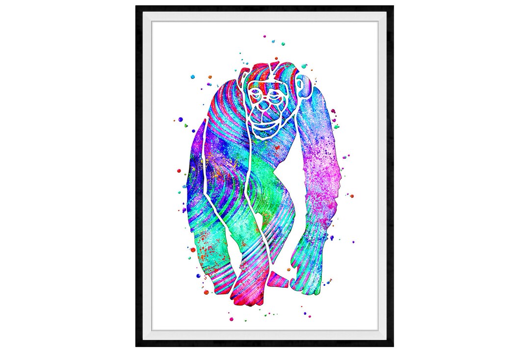 Chimpanzee Vibrant Watercolor Stencil Painting Modern Art Print #2 - Etsy
