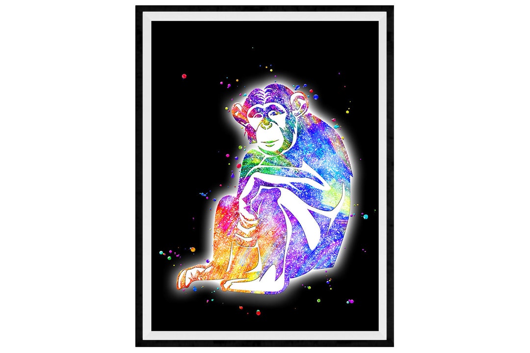 Chimpanzee Vibrant Watercolor Stencil Painting Modern Art Print #3 - Etsy