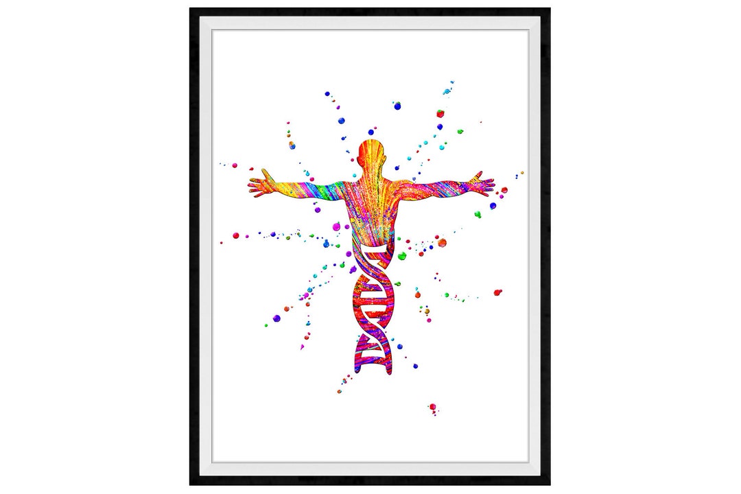Human Genome Vibrant Watercolor Stencil Painting Modern Art Print - Etsy