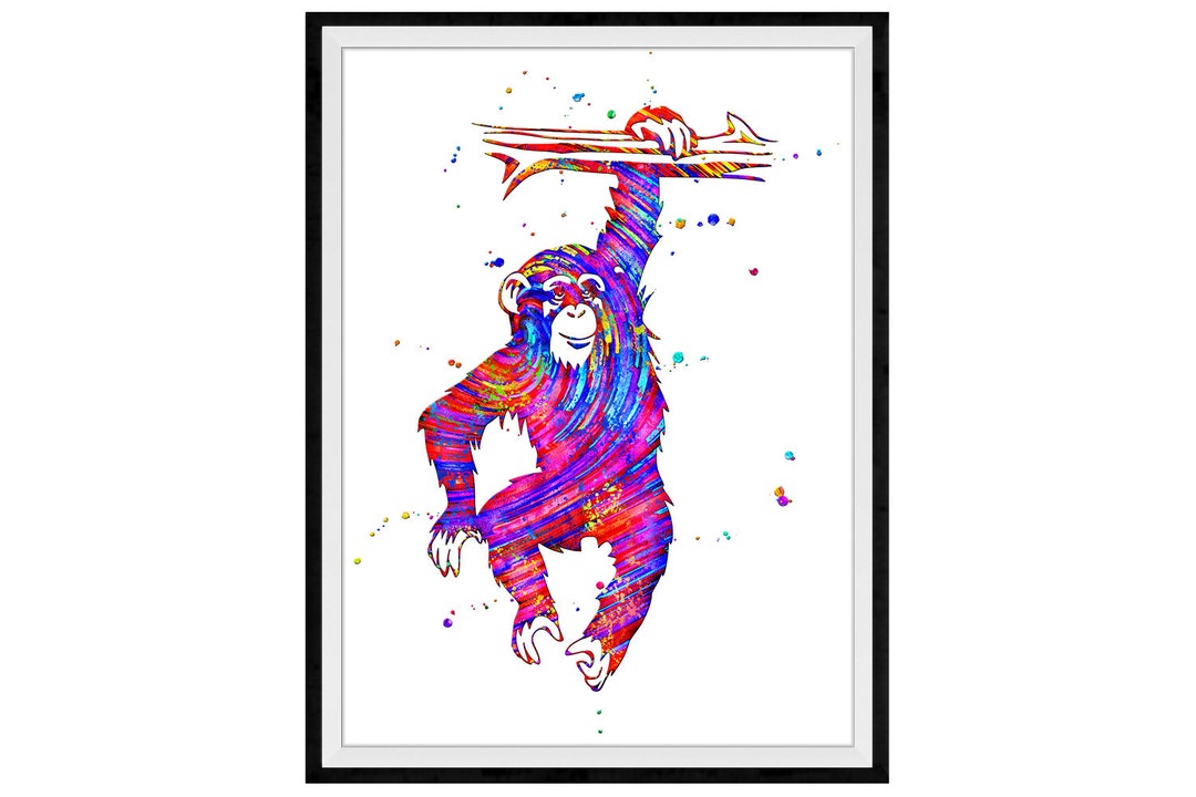 Chimpanzee Vibrant Watercolor Stencil Painting Modern Art Print - Etsy