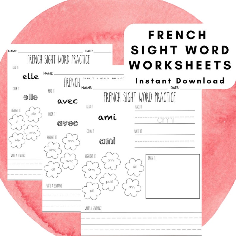Beginner French Worksheets | French Sight Word Practice | Homeschool ...