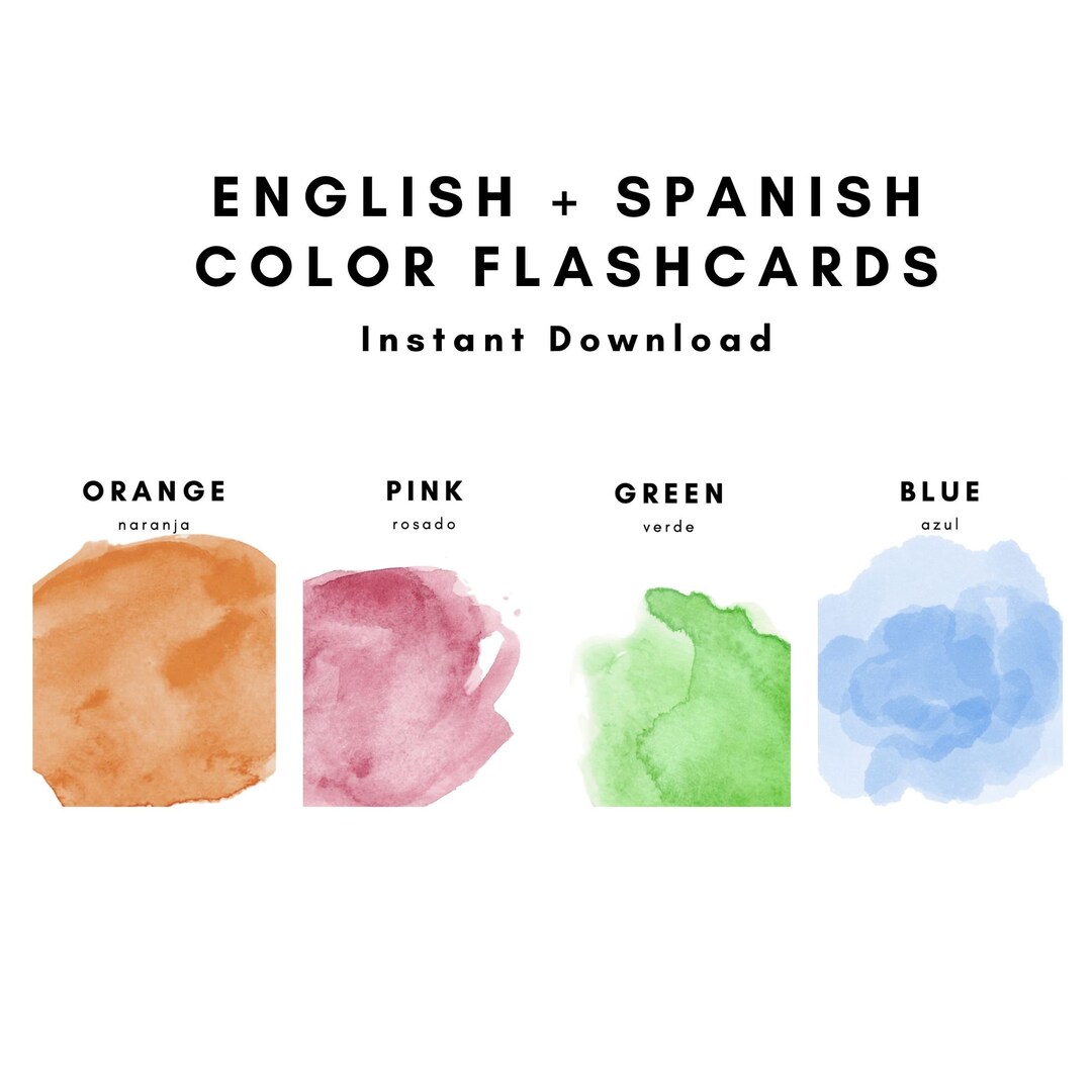 English + Spanish Watercolor Color Flashcards - Etsy