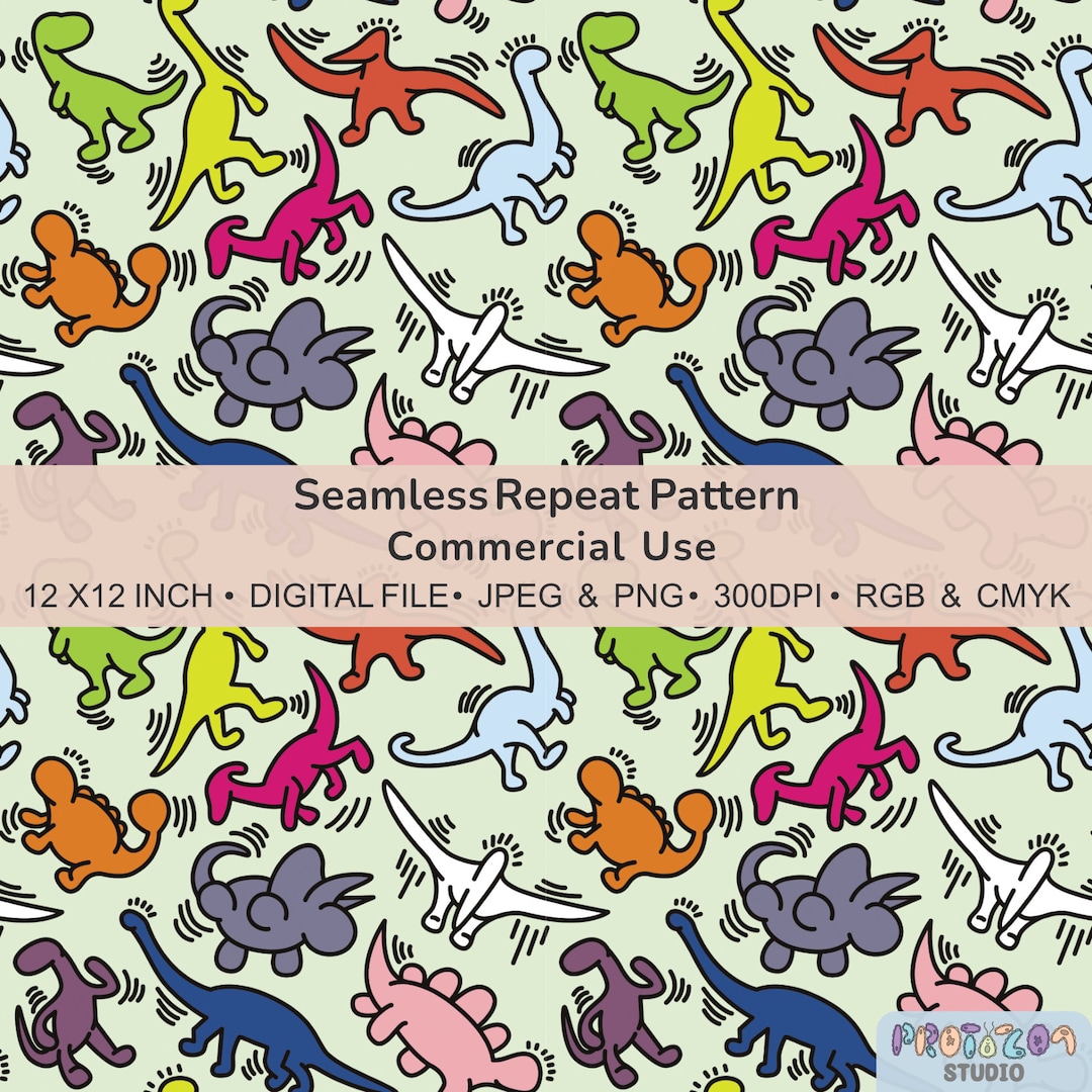 Dinosaur Dance Party Pattern for Commercial Use | Seamless Repeat ...