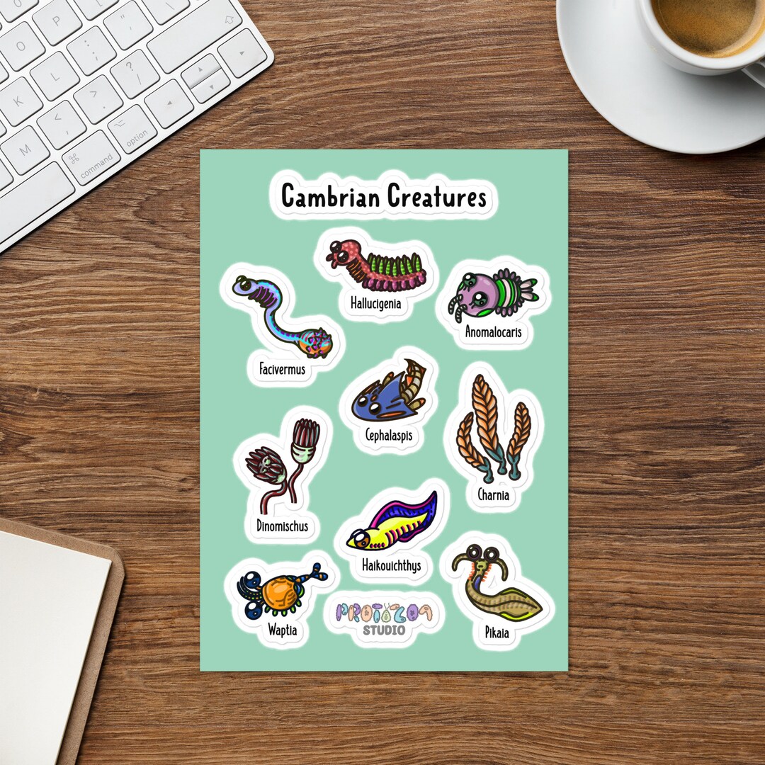 Cambrian Creatures Sticker Sheet 1 | Cute Fossils | Geology Art ...