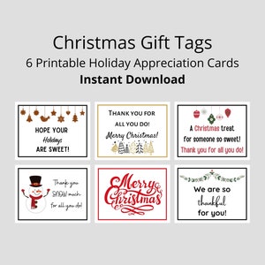 Printable Christmas Gift Tags, Holiday Thank You Notes (digital ...