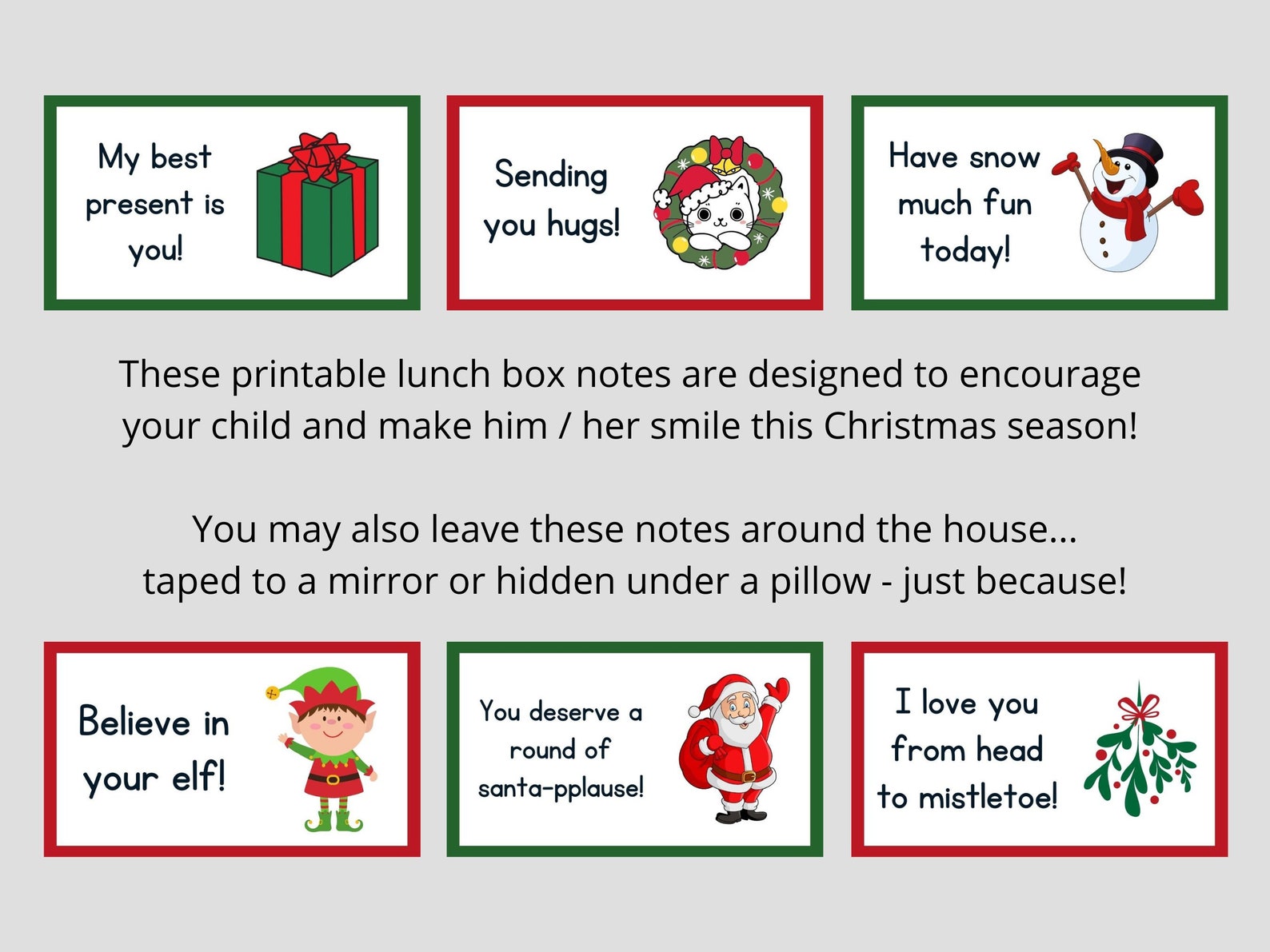Printable Christmas Lunch Box Notes for Kids Holiday Notes for Kids ...