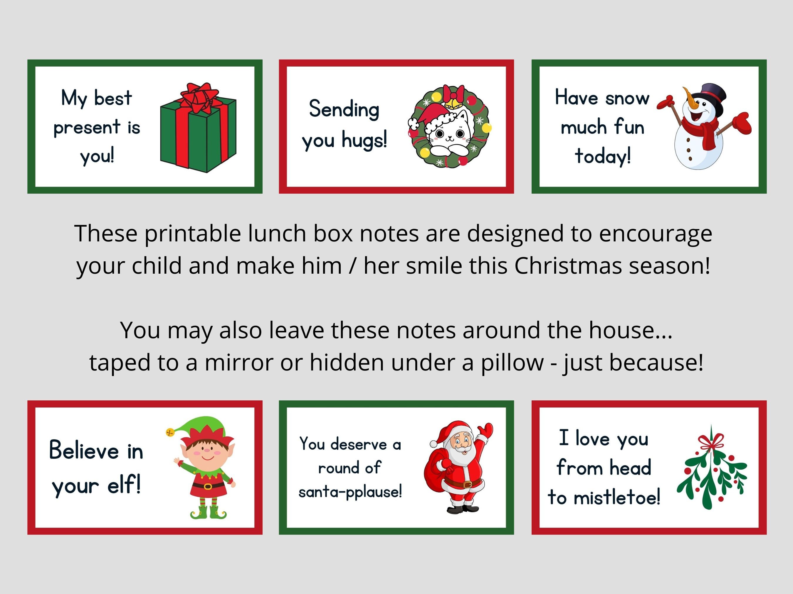 Christmas Lunch Box Notes for Kids Printable Holiday Cards (digital ...