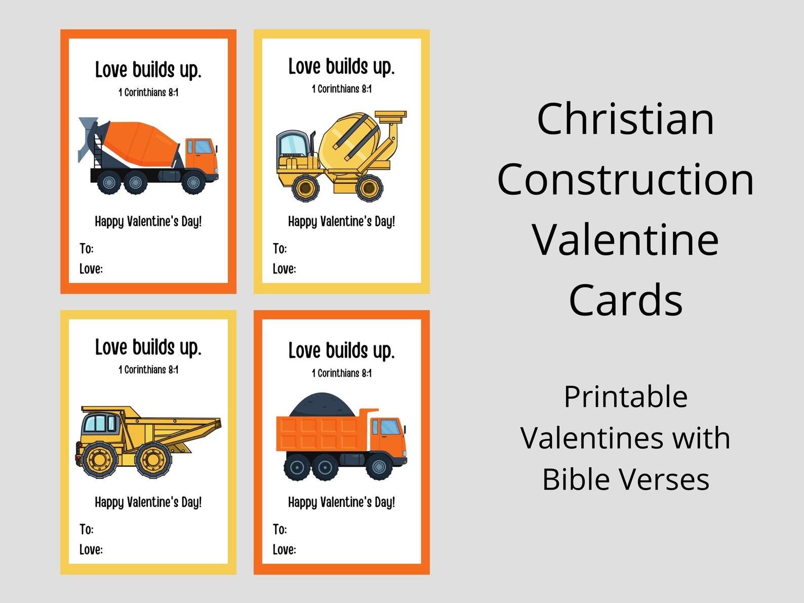 Christian Preschool Valentine Cards Construction Valentines - Etsy