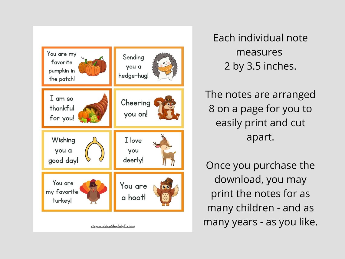 Printable Thanksgiving Lunch Box Notes for Kids Encouraging - Etsy