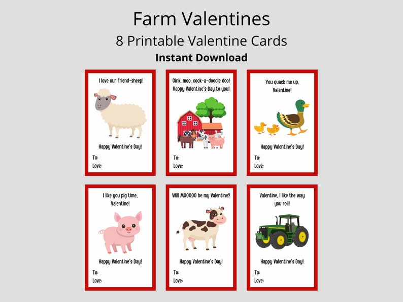 Farm Printable Valentine Cards Printable Valentines for Kids Tractor ...