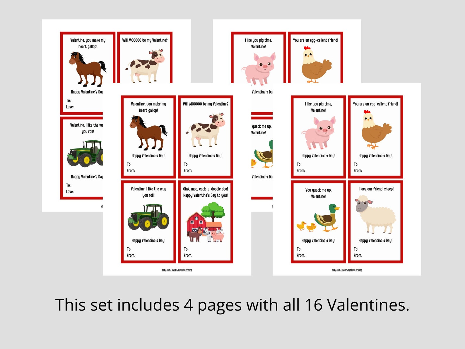 Farm Printable Valentine Cards Printable Valentines for Kids Tractor ...