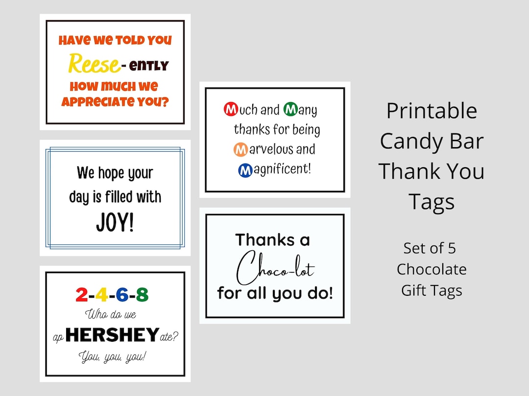 Chocolate Bar Thank You Tags Candy Appreciation Gift Tags - Etsy