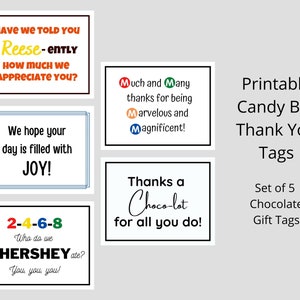 Chocolate Bar Thank You Tags Candy Appreciation Gift Tags | Etsy