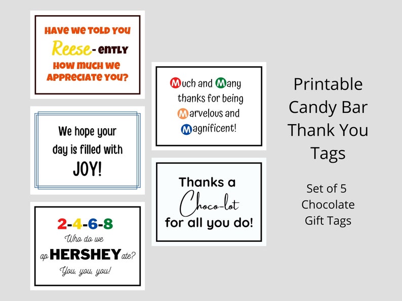 Chocolate Bar Thank You Tags Candy Appreciation Gift Tags | Etsy