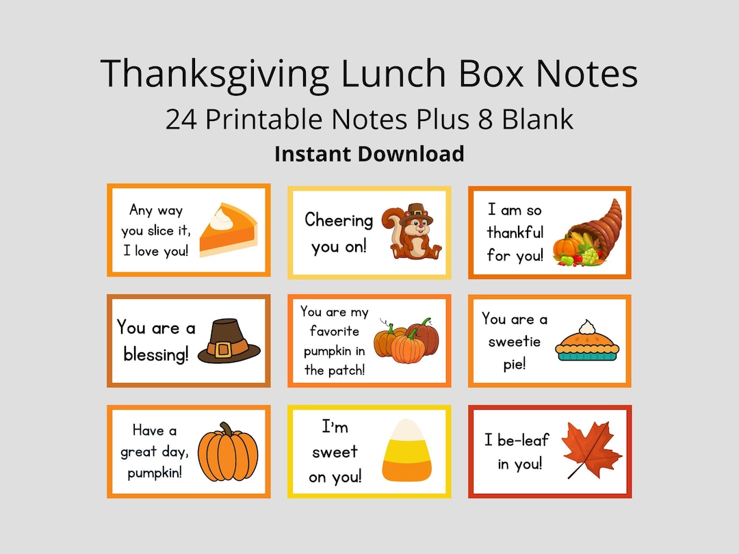Printable Thanksgiving Lunch Box Notes for Kids | Encouraging Notes for ...