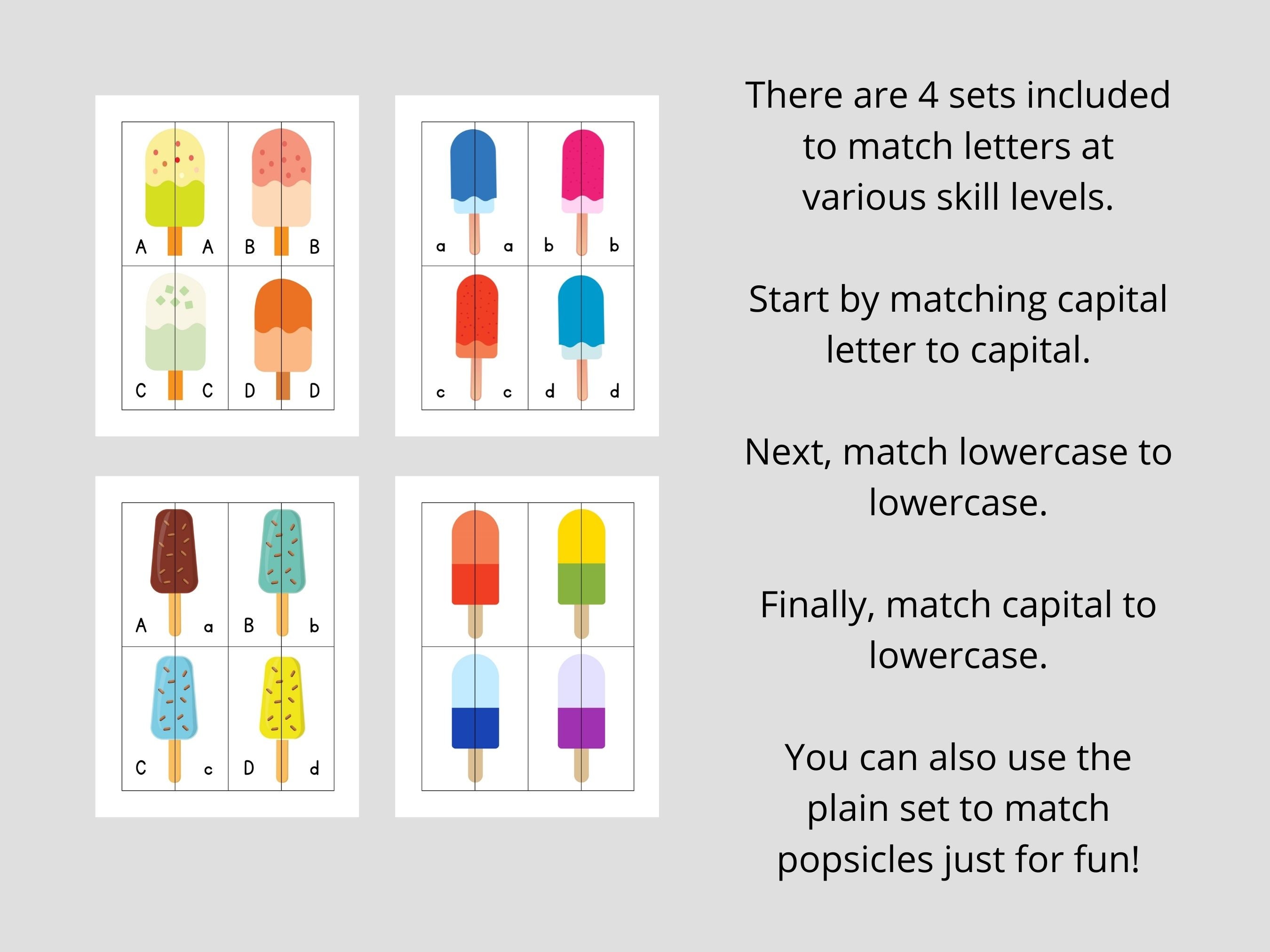 Printable Popsicle Letter Matching Preschool Alphabet Game Ice Cream ...