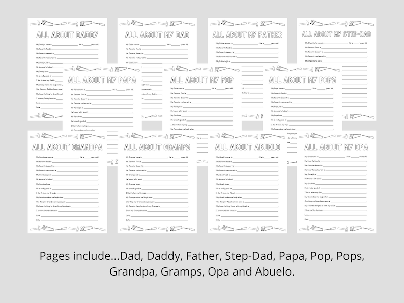 All About Dad Questionnaire Grandpa Questionnaire Printable Etsy