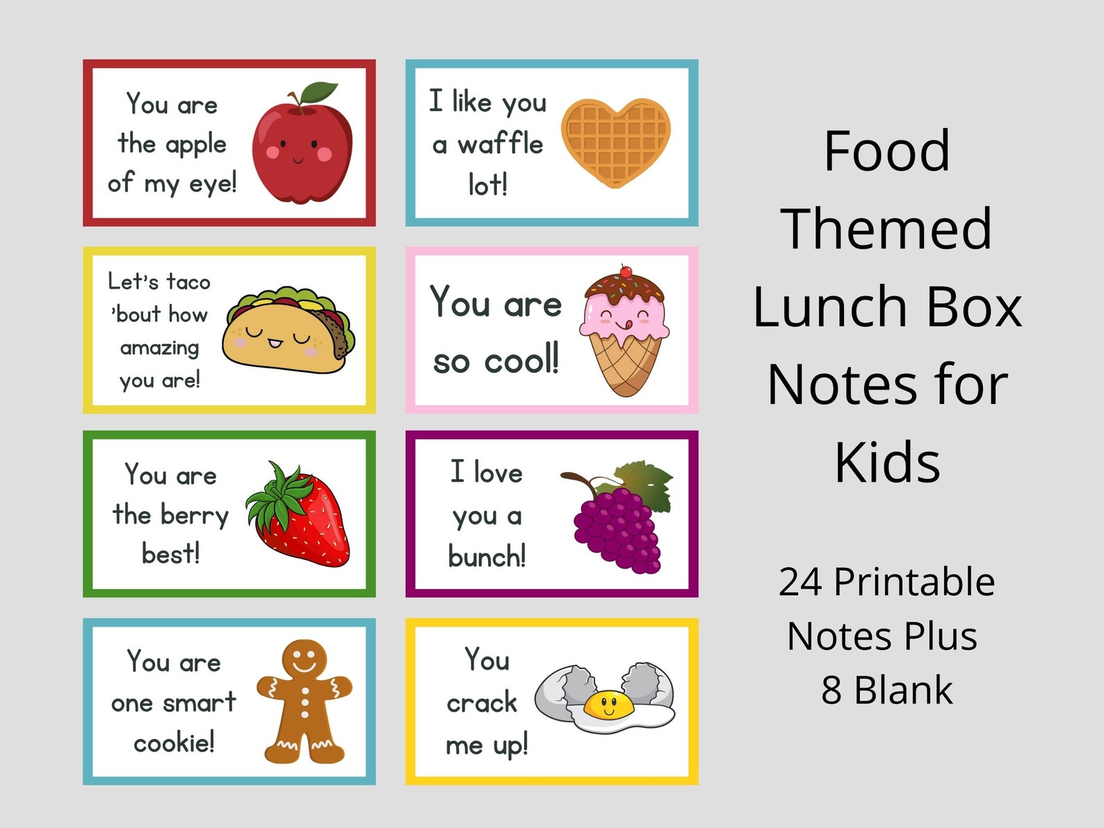 Food Theme Lunch Box Notes for Kids Encouraging Notes for - Etsy