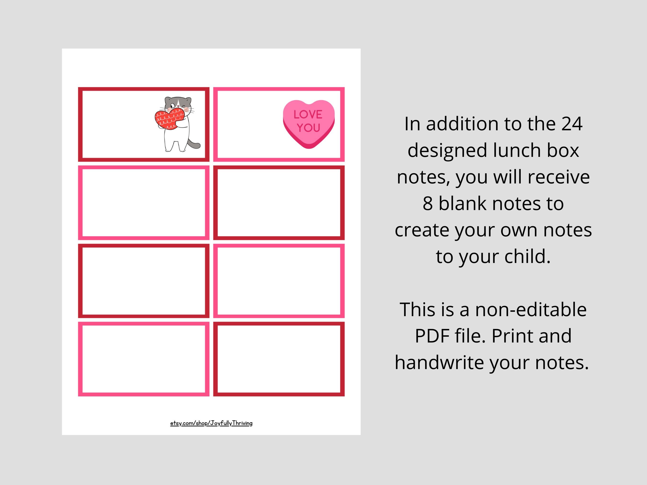 Printable Valentine Lunch Box Notes for Kids (digital Download) - Etsy