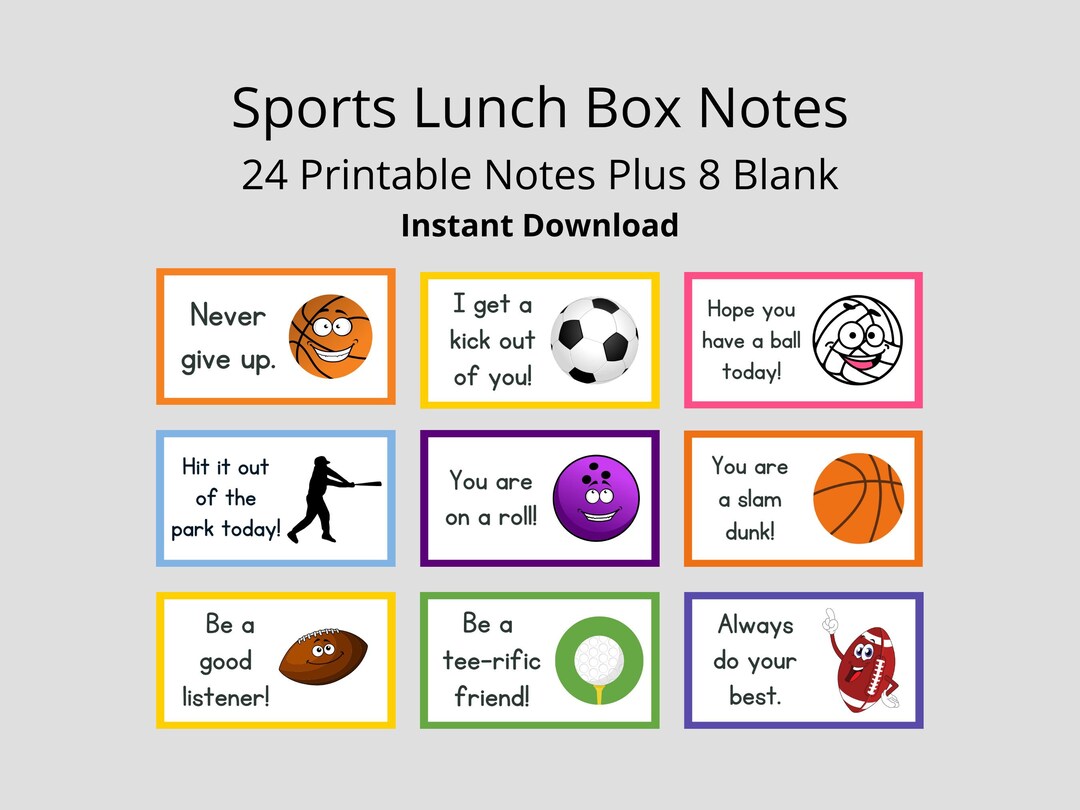 Sports Lunch Box Notes for Kids | Printable Notes for Kids | Printable ...