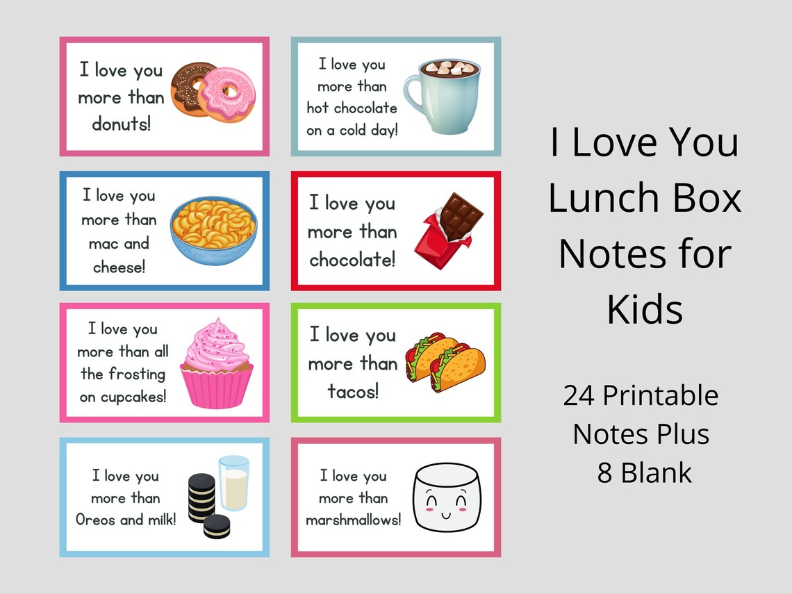Printable I Love You Lunch Box Notes for Kids Cute Notes for - Etsy