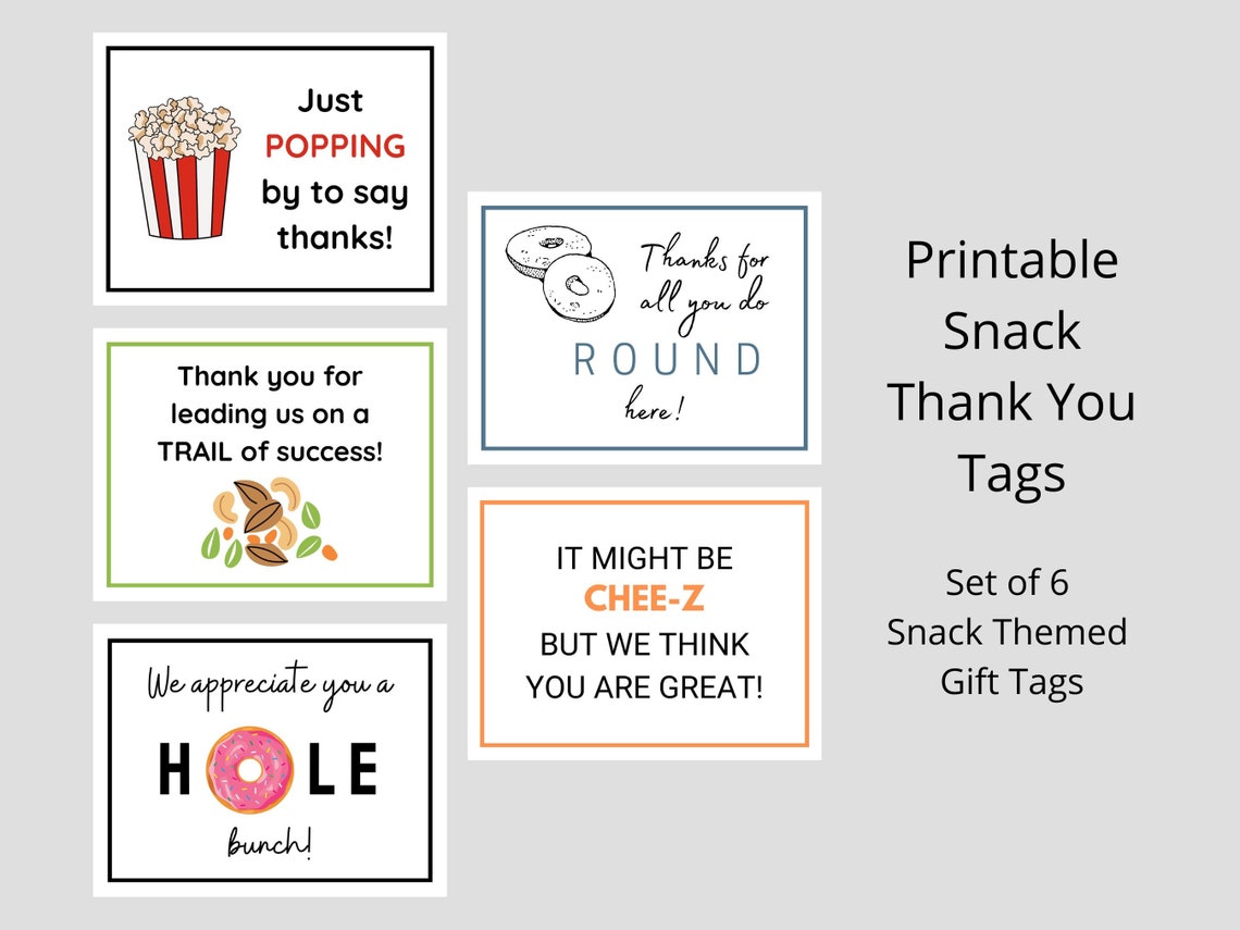 Snack Appreciation Thank You Tags Set of Printable Snack - Etsy