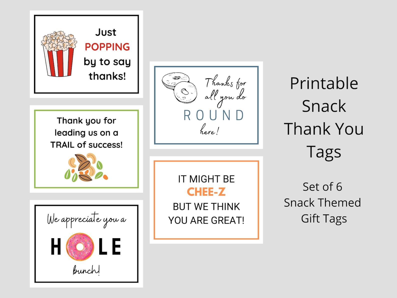 Snack Appreciation Thank You Tags Set of Printable Snack - Etsy