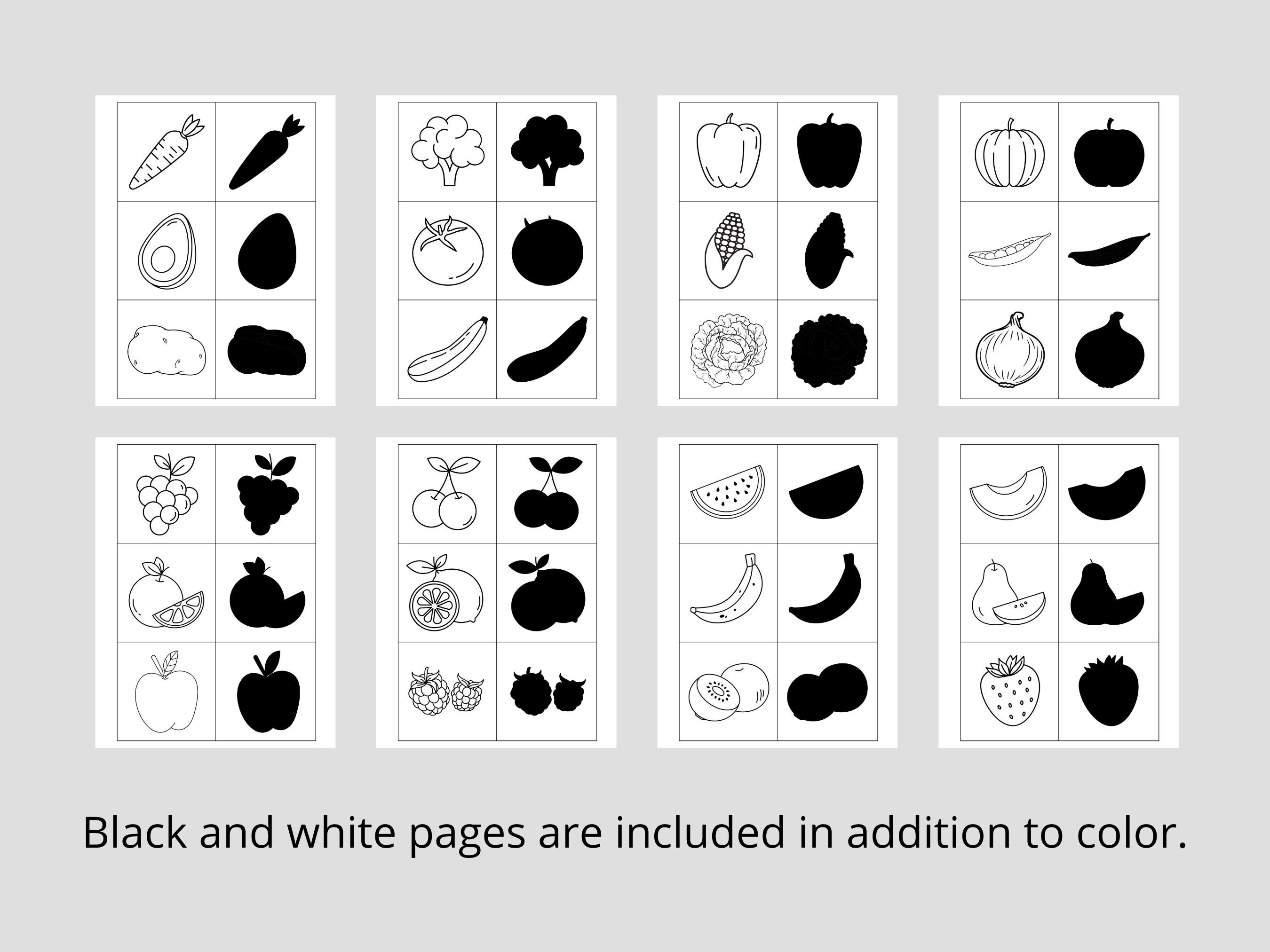 Fruit and Vegetable Matching Printable Preschool Memory Game Fruit ...