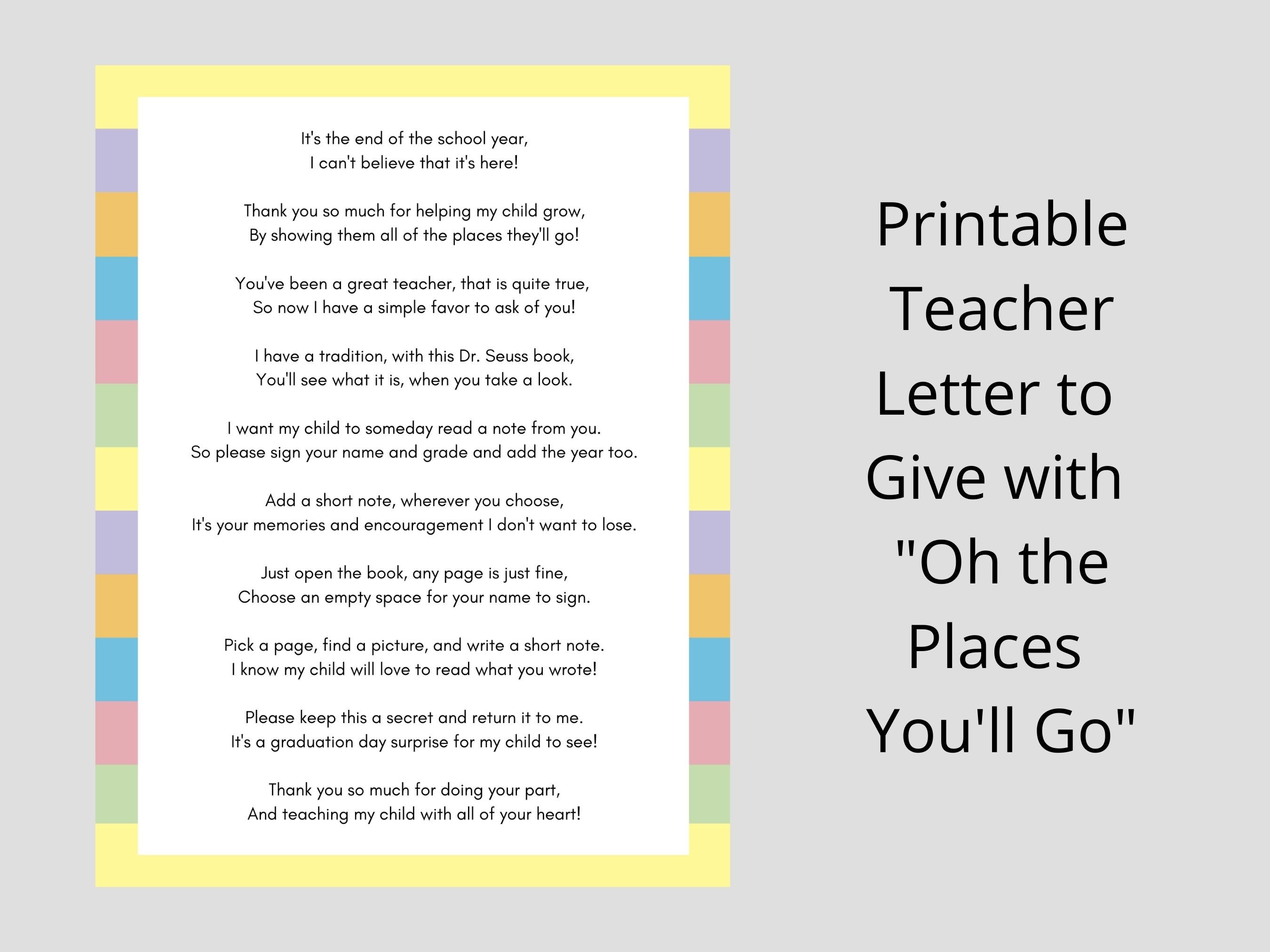 Teacher Letter For Oh The Places You ll Go By Dr Seuss Etsy Australia