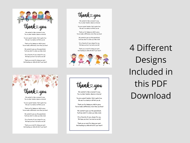 Teacher Thank You Letter Printable, Book Gift (digital Download) - Etsy