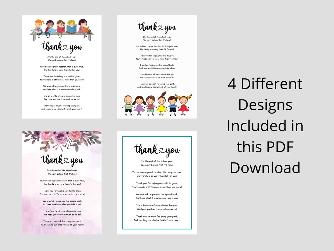 End of the Year Teacher Appreciation Gift Thank You Gift Printable ...