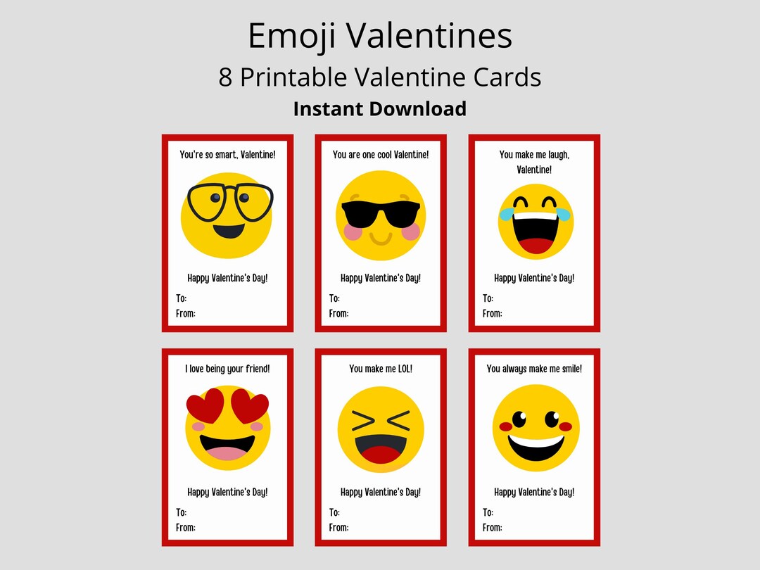 Emoji Valentine Cards for Kids, Classroom Valentines (digital Download ...