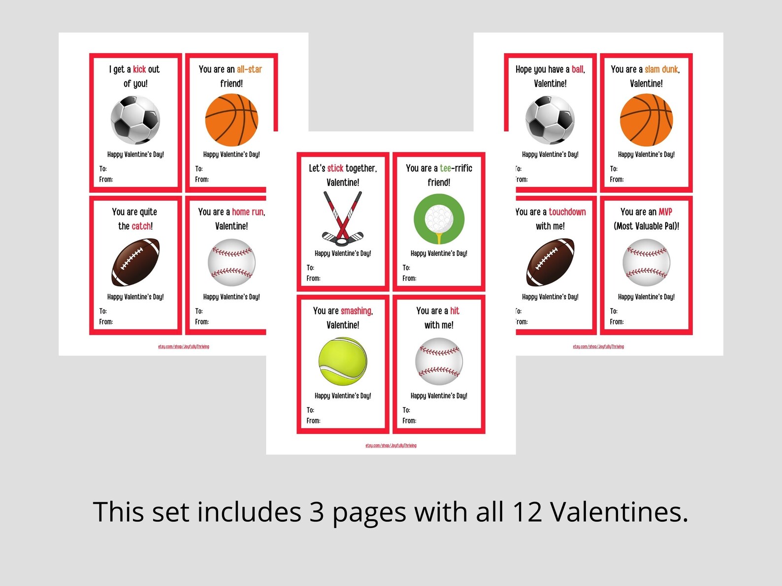 Sports Valentines Cards for Kids Classroom Valentines Printable ...