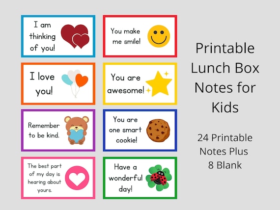 Printable Lunch Box Notes for Kids Encouraging Notes for | Etsy