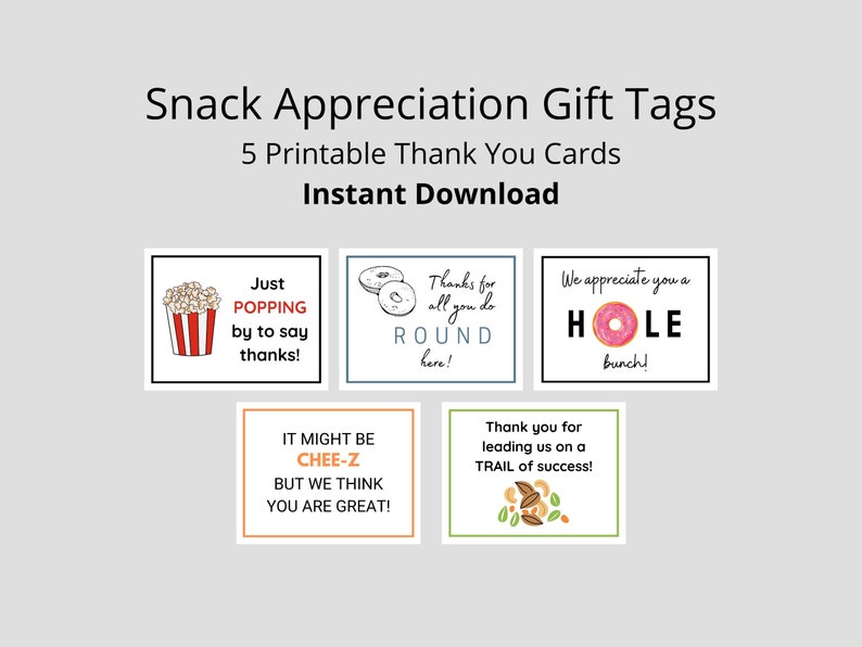 Snack Appreciation Thank You Tags | Set of Printable Snack Labels - Etsy