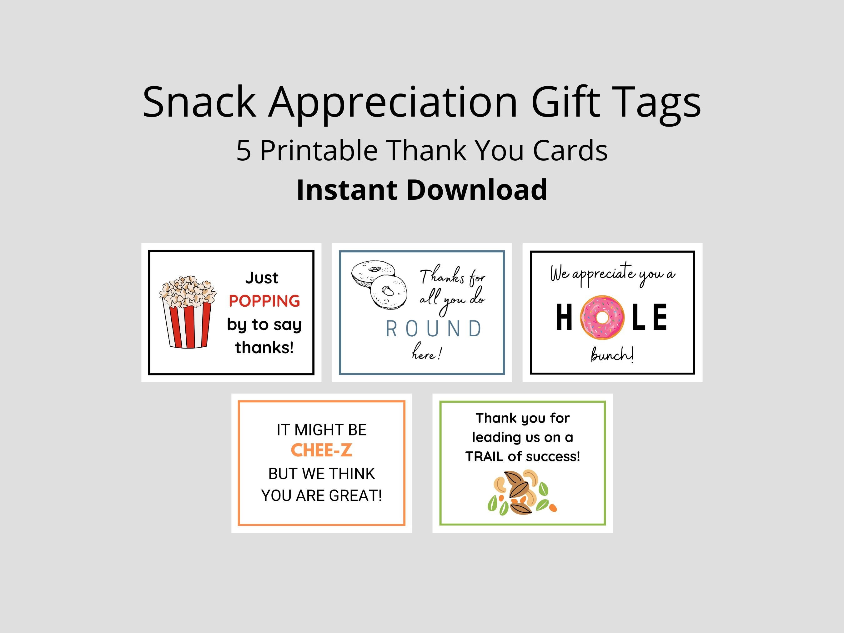 Snack Appreciation Thank You Tags | Set of Printable Snack Labels - Etsy