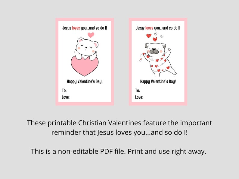 Jesus Loves You Valentine Cards, Christian Animal Valentines (digital ...