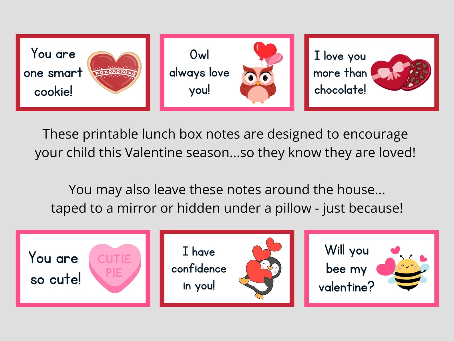 Printable Valentine Lunch Box Notes for Kids (digital Download) - Etsy