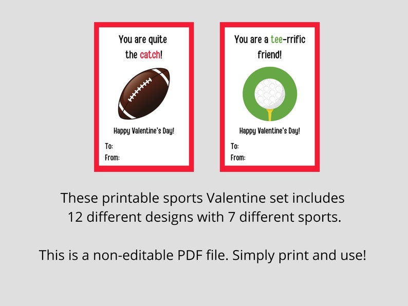 Sports Valentines Cards for Kids Classroom Valentines Printable ...