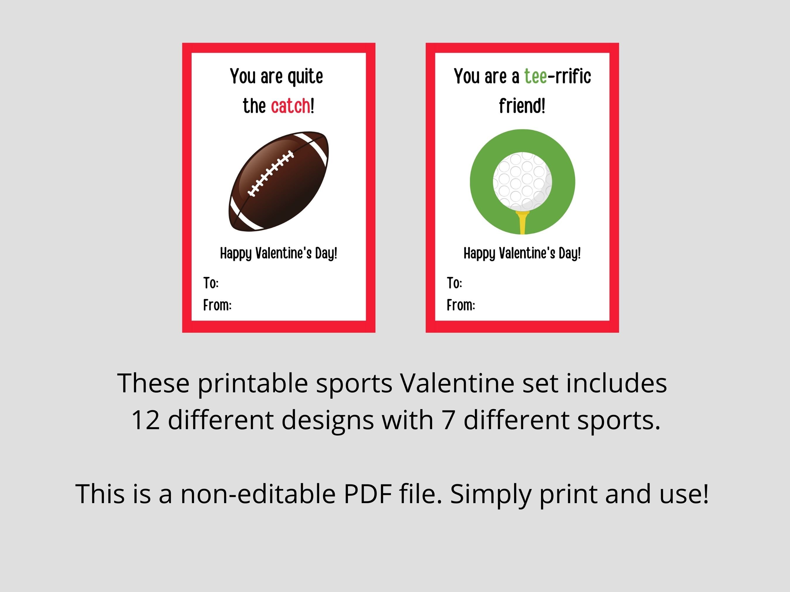 Sports Valentines Cards for Kids Classroom Valentines Printable ...