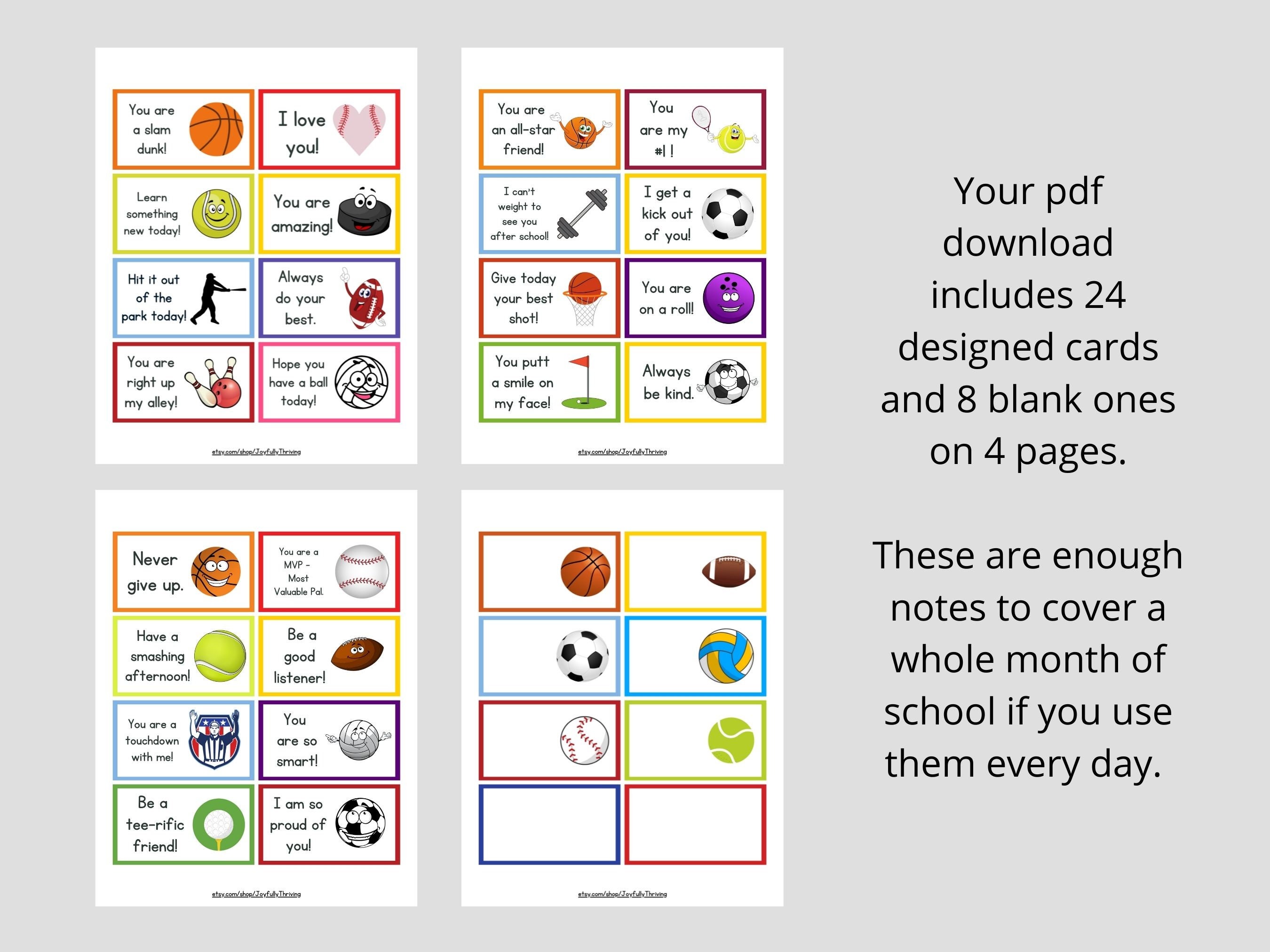 Sports Lunch Box Notes for Kids Printable Notes for Kids - Etsy