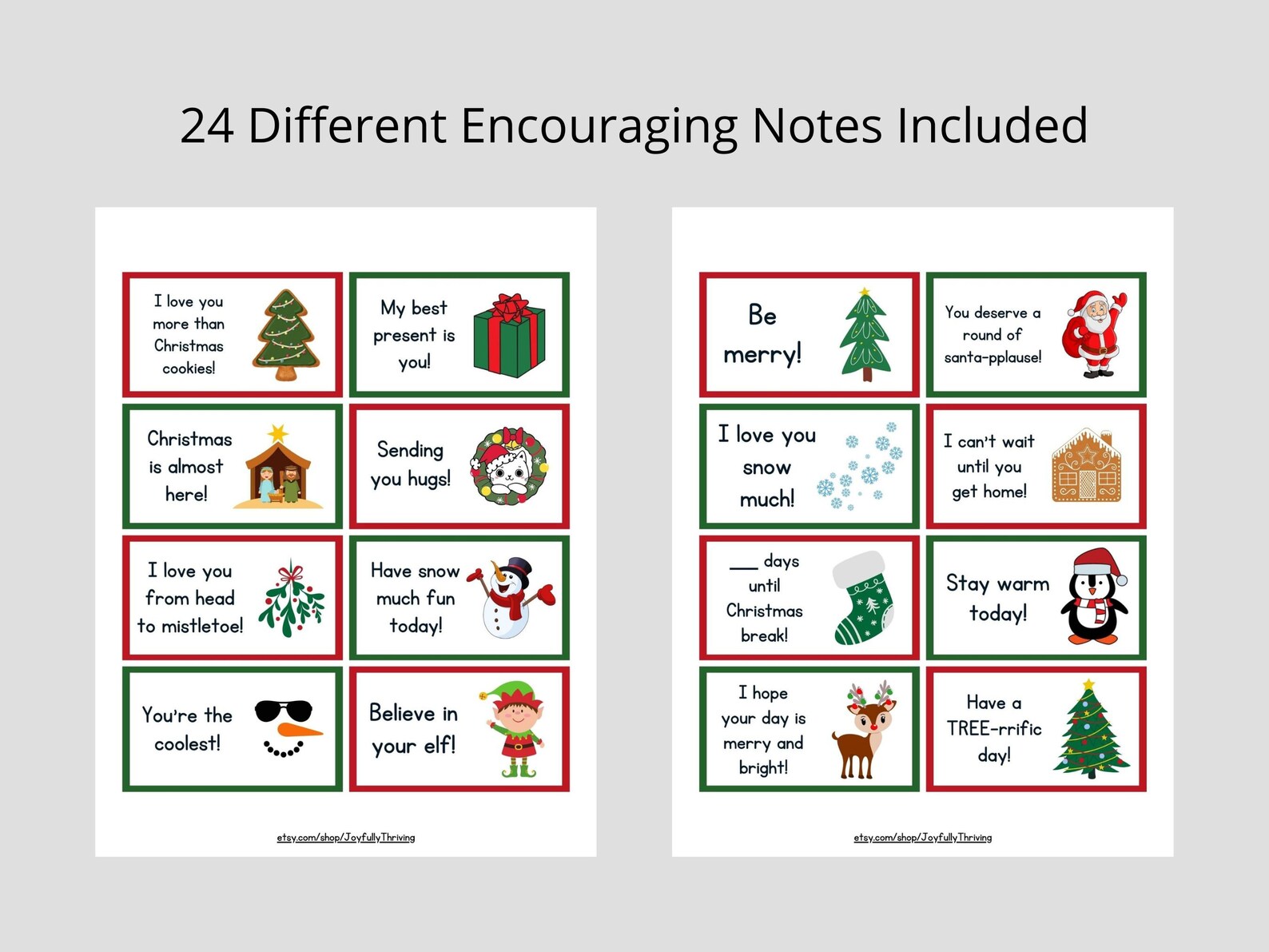 Christmas Lunch Box Notes for Kids Printable Holiday Cards (digital ...