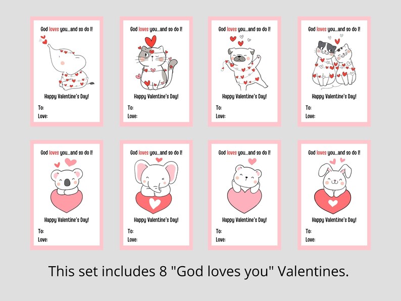 Jesus Loves You Valentine Cards, Christian Animal Valentines (digital ...