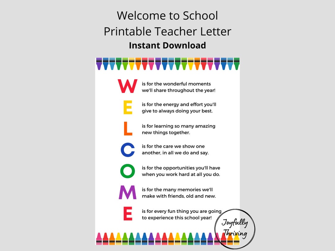 Welcome Back to School Letter: Printable Teacher Poem (PDF) - Etsy