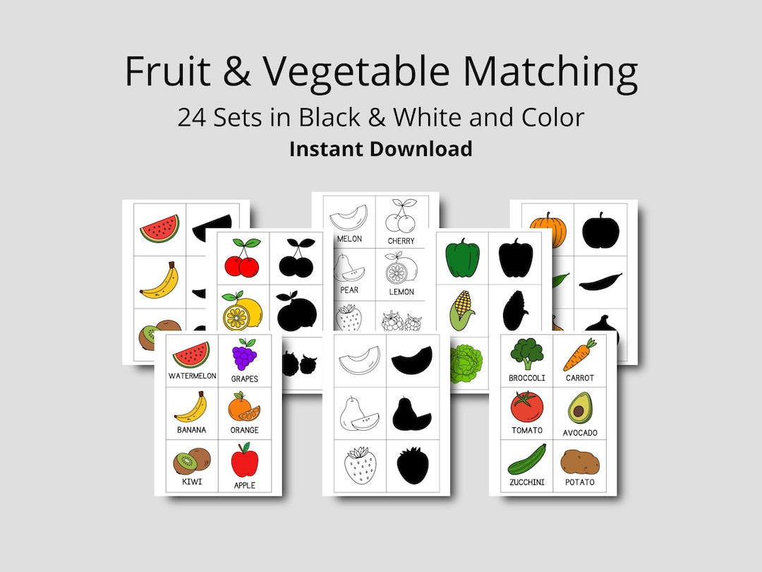 Fruit and Vegetable Matching Printable Preschool Memory Game Fruit ...
