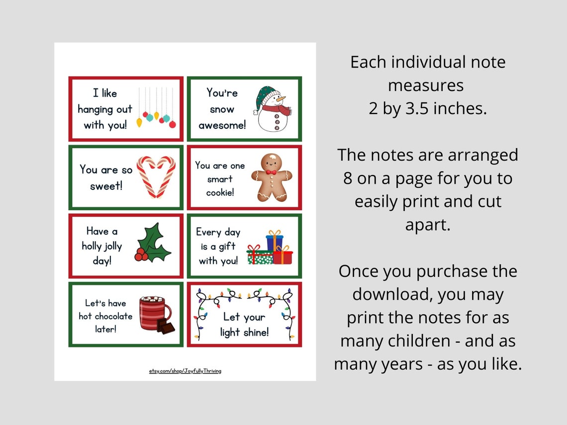 Printable Christmas Lunch Box Notes for Kids Holiday Notes for Kids ...